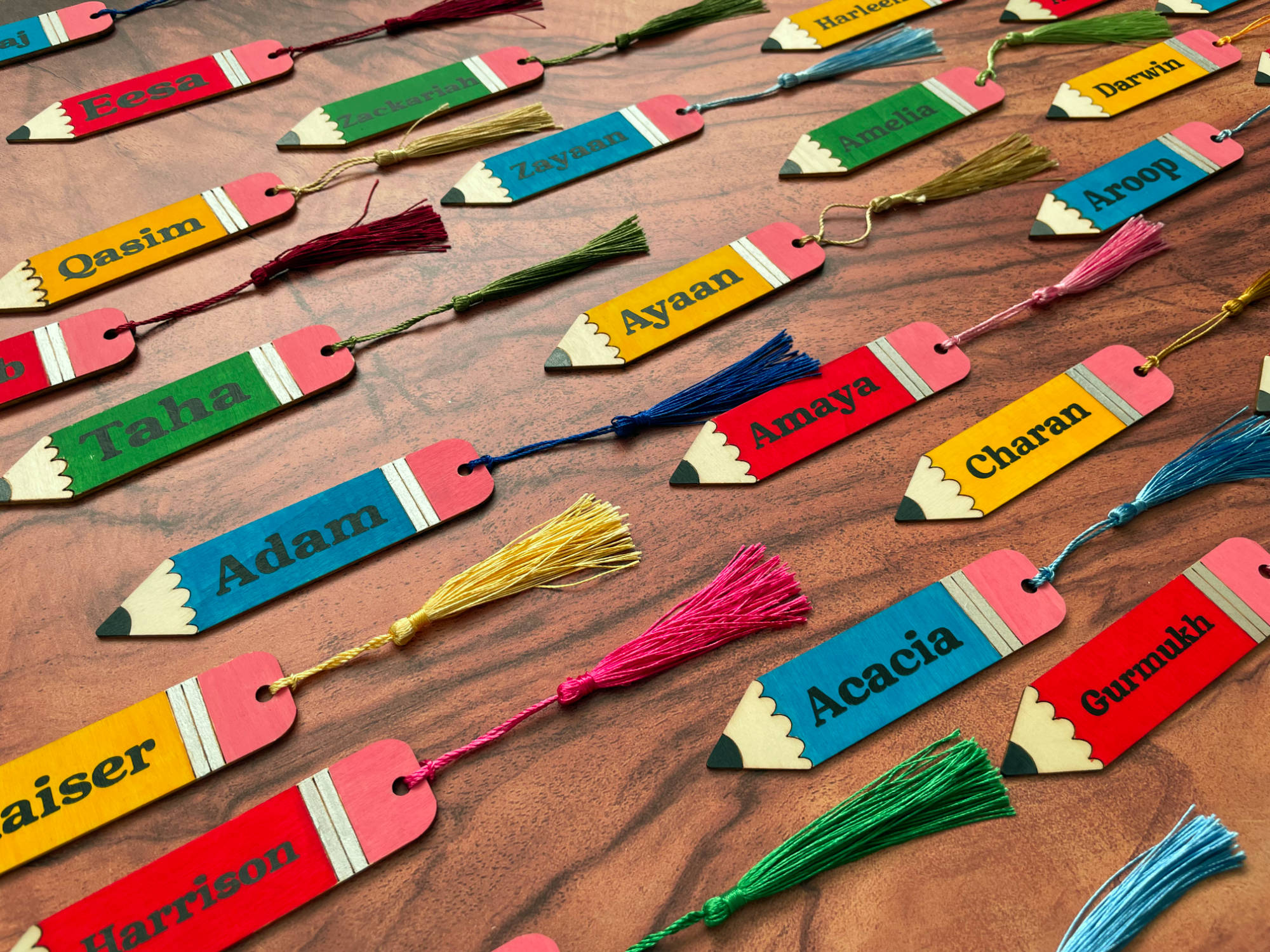 Handmade wooden pencil bookmarks