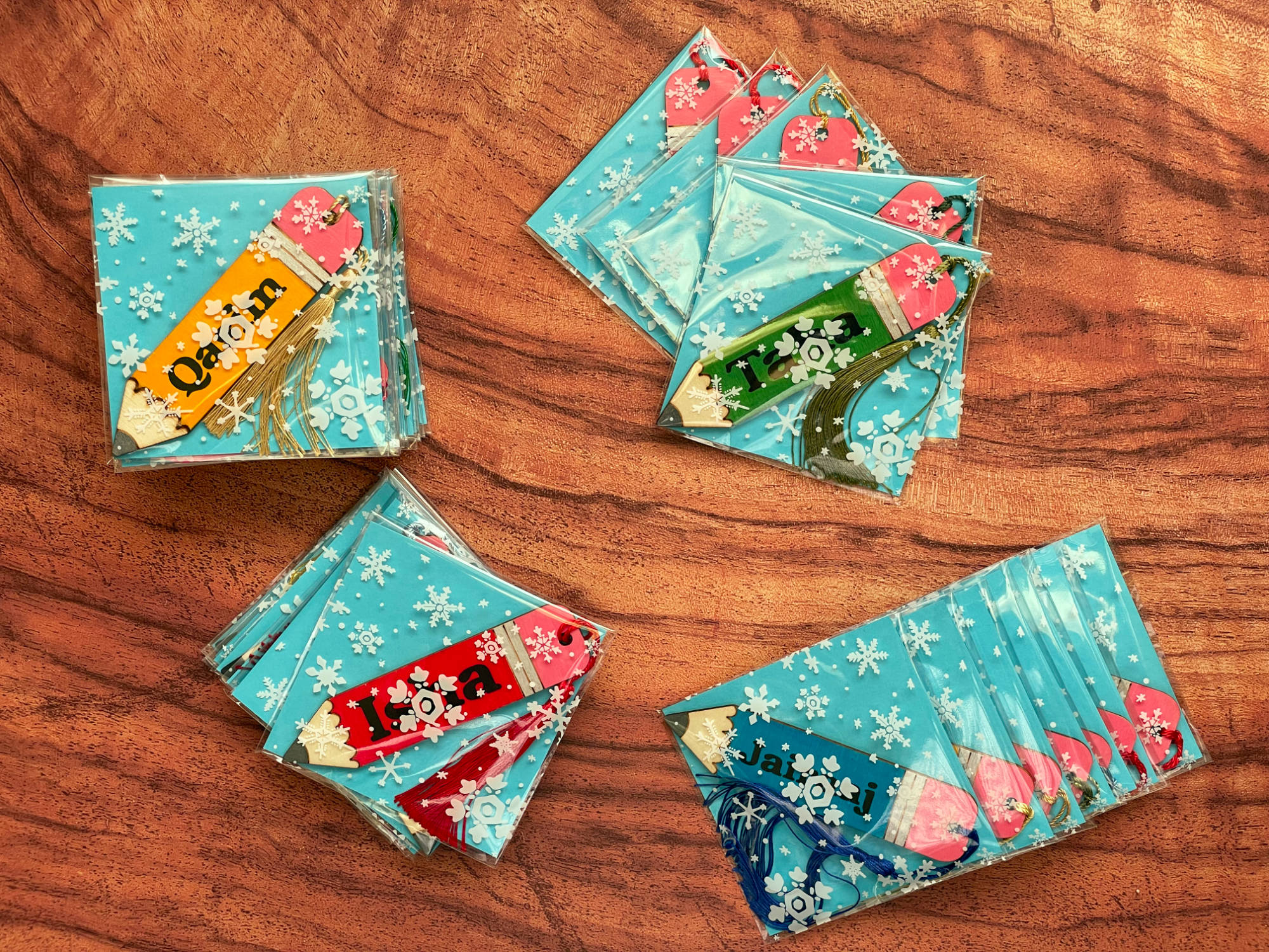 Handmade wooden pencil bookmarks